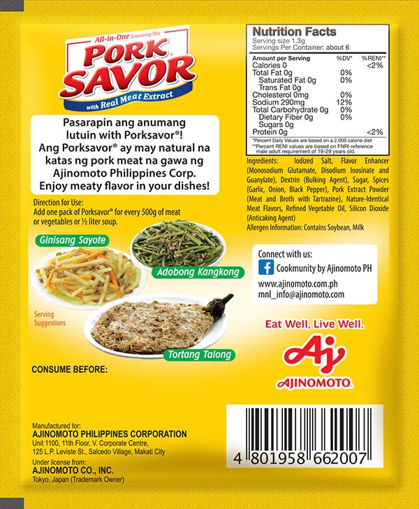 PORKSAVOR® ALL-IN-ONE SEASONING MIX | Ajinomoto Philippines Corporation